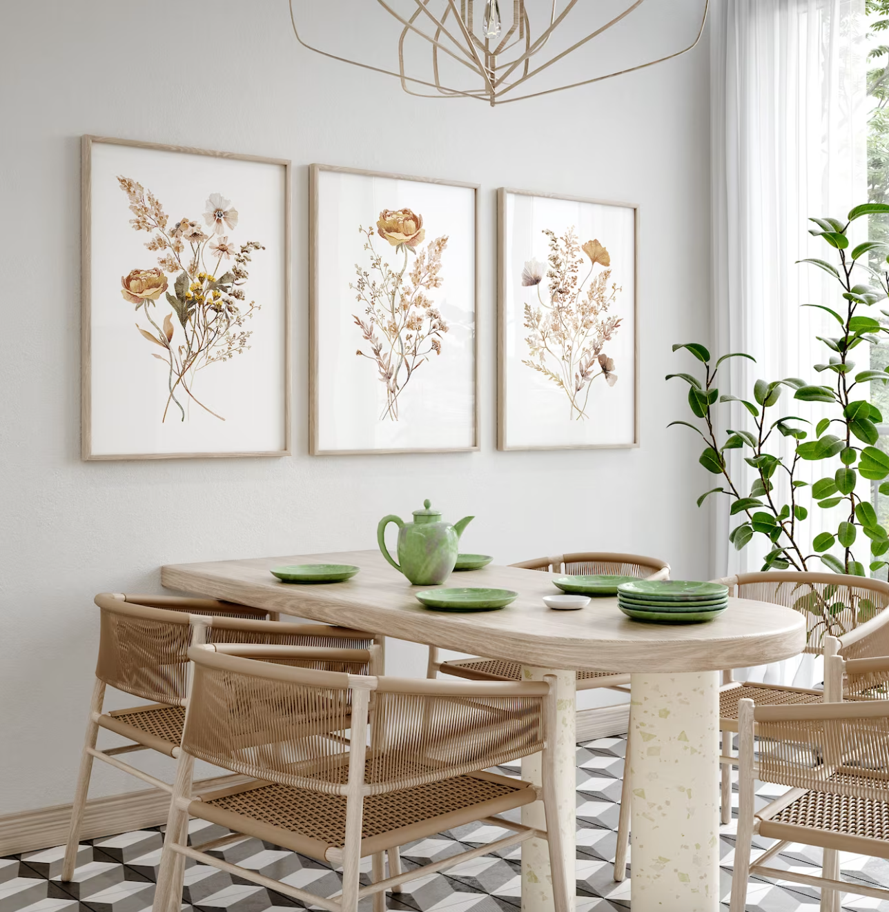 Set 3 Cuadros botanicos , flores silvestres neutros – Cuadros Deco