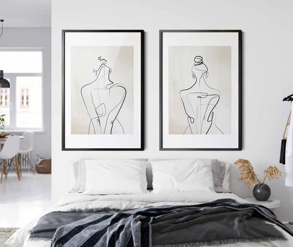 Set 2 Cuadros silueta mujer blanco y negro – Cuadros Deco