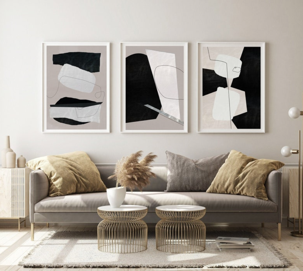 Set 3 Cuadros abstractos blanco y negro – Cuadros Deco