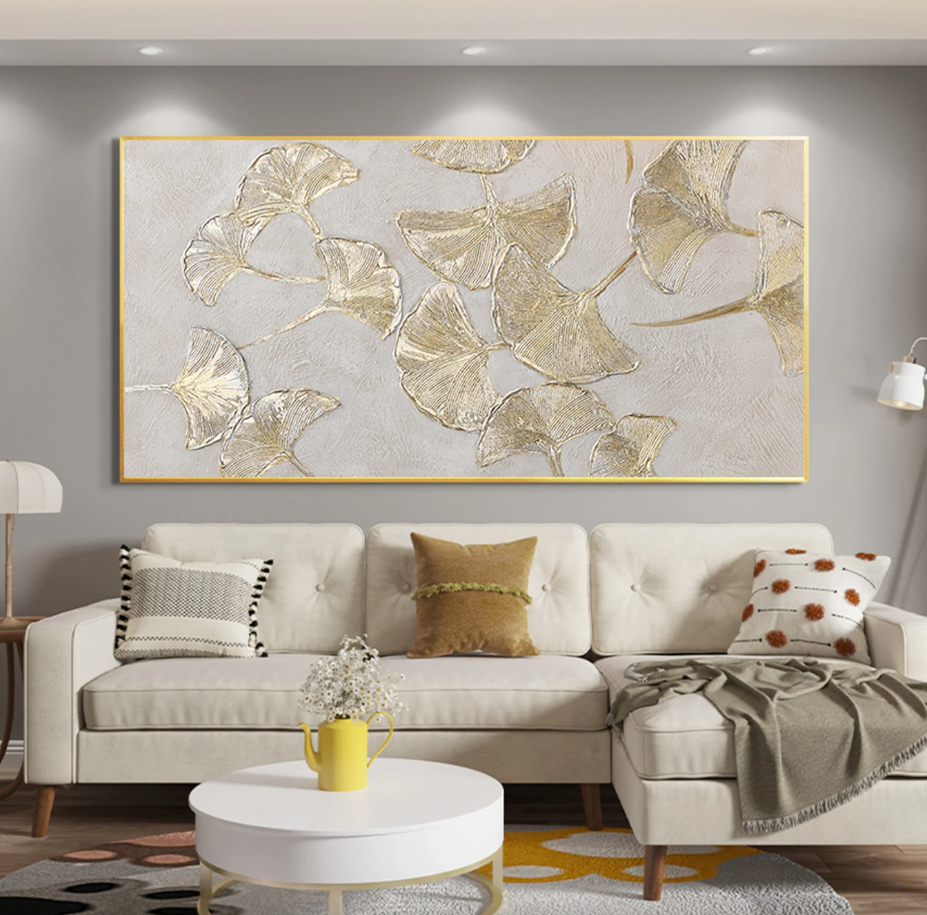 Cuadro Pintado a Mano textura ,Hojas de oro – Cuadros Deco