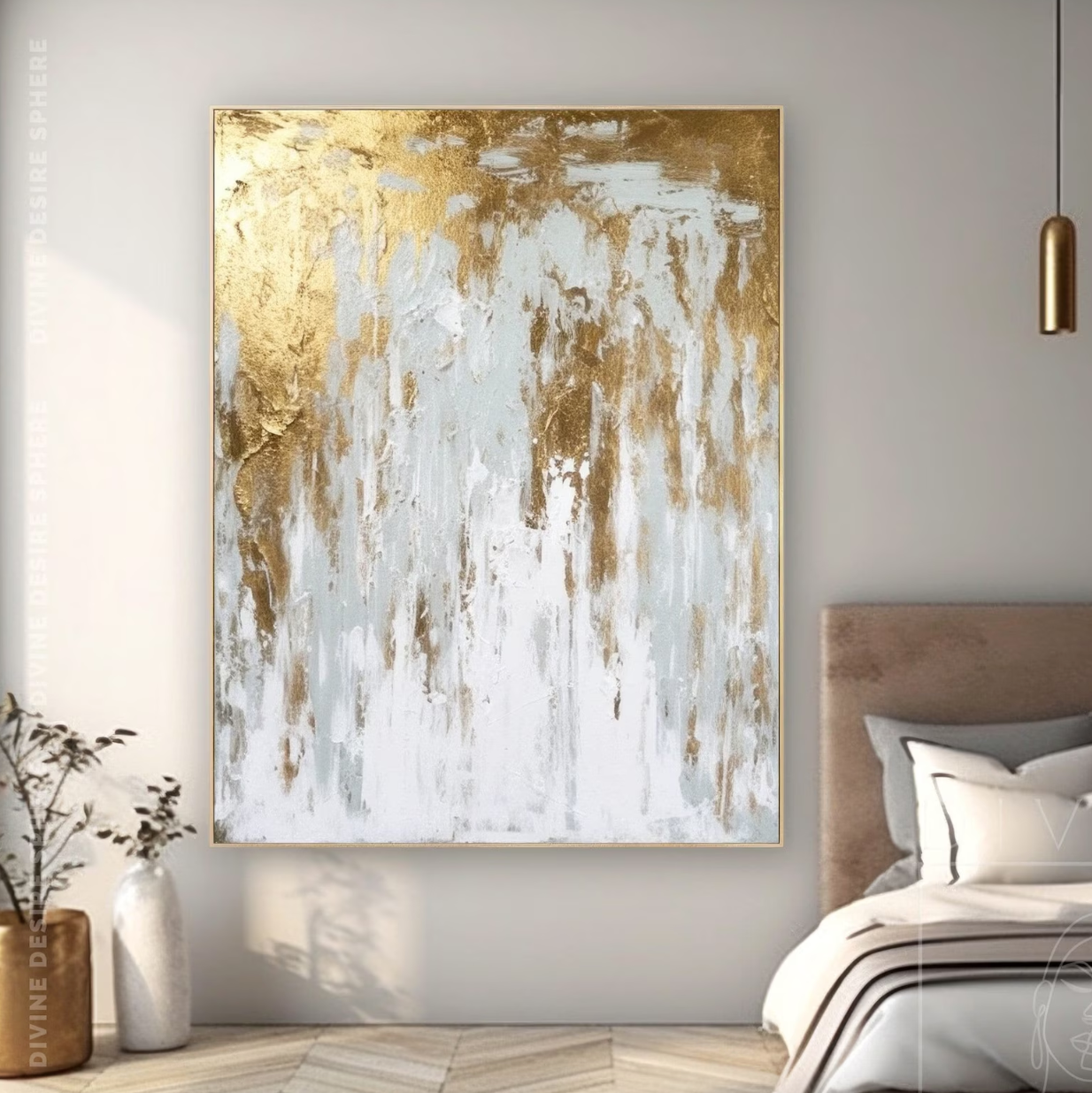 Cuadro Pintado a Mano textura , Dorado sobre Blanco – Cuadros Deco