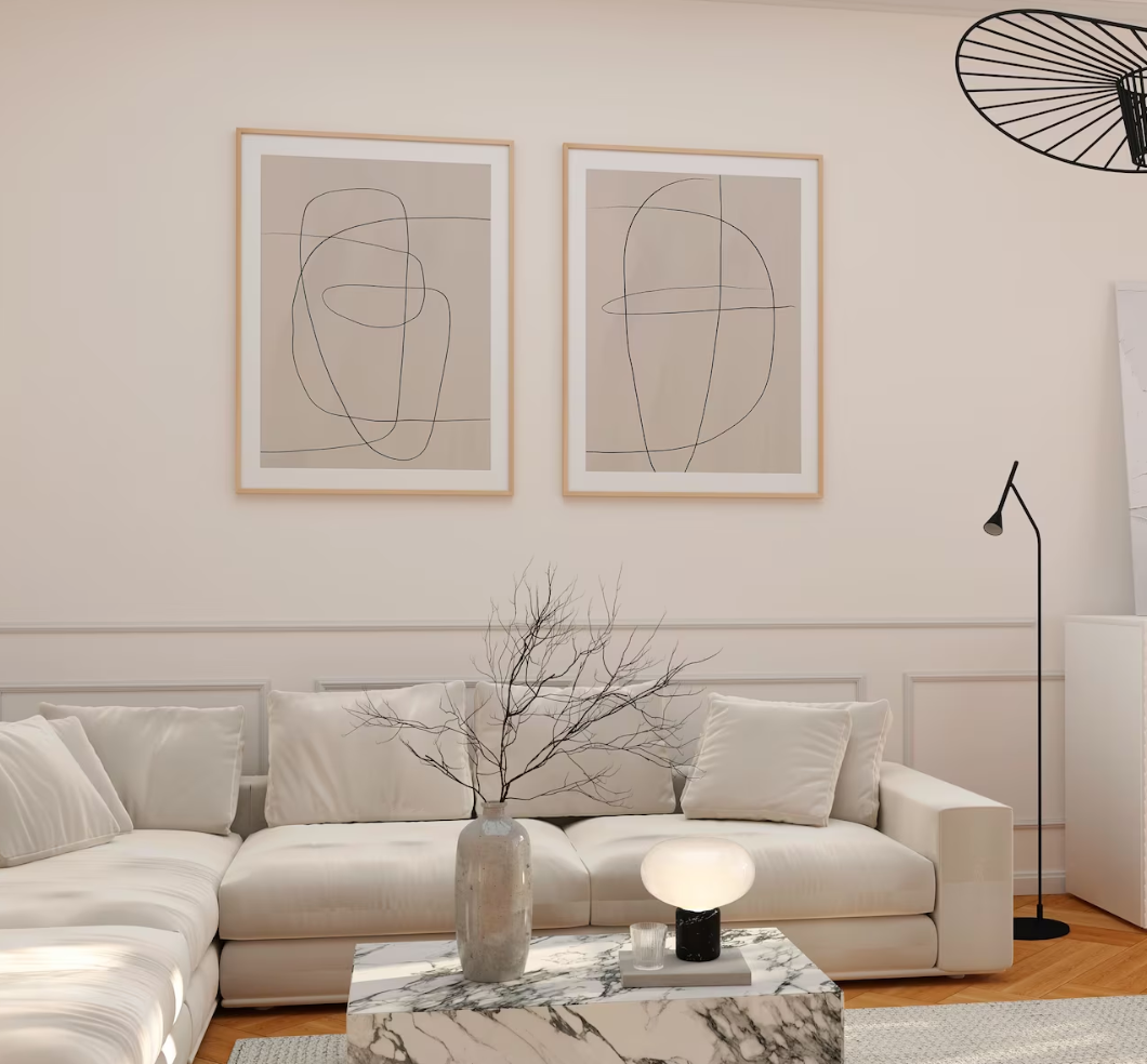 Set 2 Cuadros abstractos beige y neutros estilo minimalista – Cuadros Deco