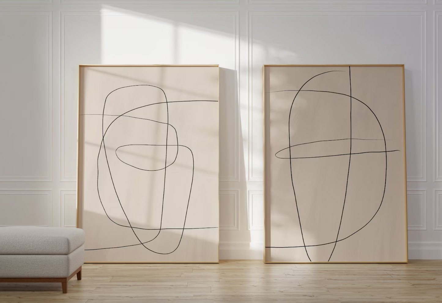 Set 2 Cuadros abstractos beige y neutros estilo minimalista – Cuadros Deco