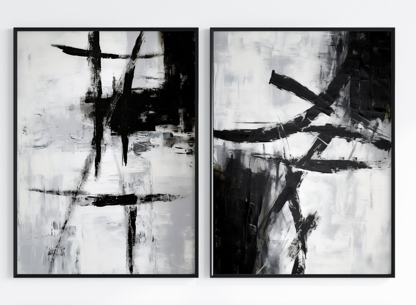 Set 2 Cuadros abstractos , blanco y negro – Cuadros Deco