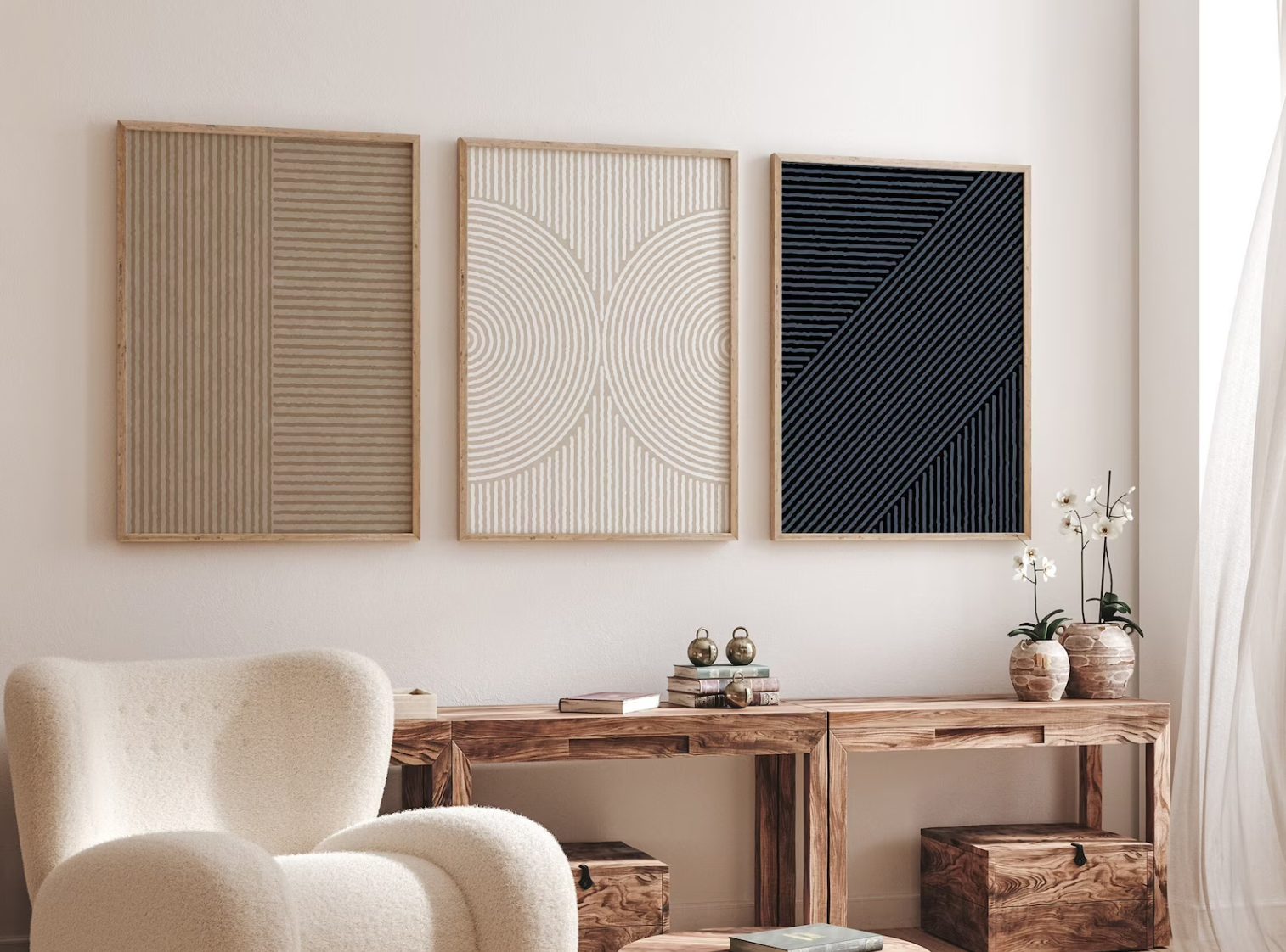 Set 3 Cuadros abstractos , tonos neutros – Cuadros Deco