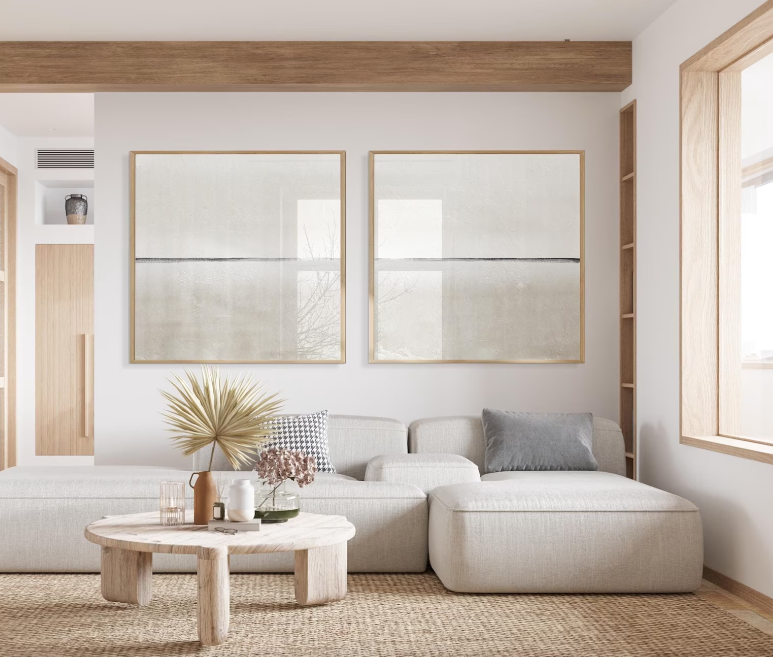 Set de 2 Cuadros Abstractos , Tonos beige y neutros – Cuadros Deco