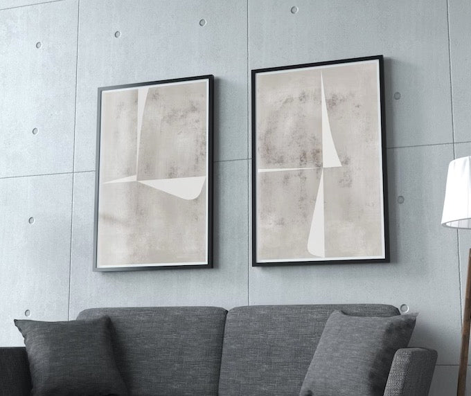 Set 2 Cuadros abstractos blanco y negro , gris – Cuadros Deco
