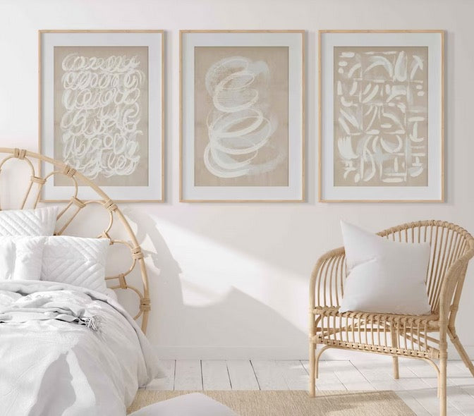 Set 3 Cuadros abstractos , tonos neutros beige – Cuadros Deco