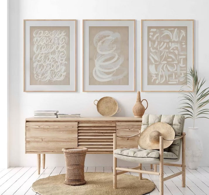Set 3 Cuadros abstractos , tonos neutros beige – Cuadros Deco