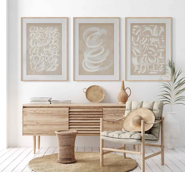 Set 3 Cuadros abstractos , tonos neutros beige – Cuadros Deco
