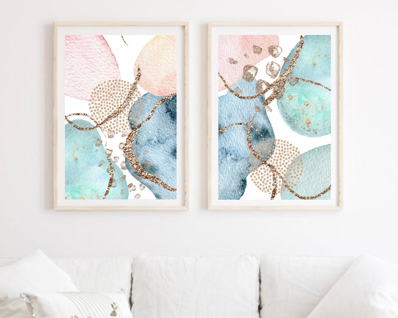 Set 2 Cuadros abstractos acuarelados – Cuadros Deco