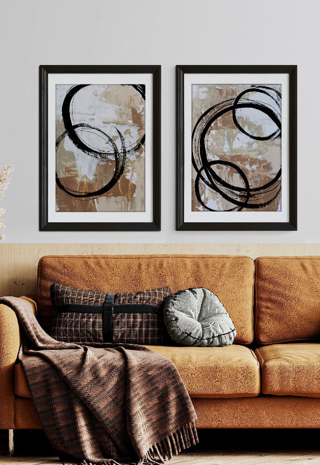 Set 2 Cuadros abstractos círculos en terracota – Cuadros Deco