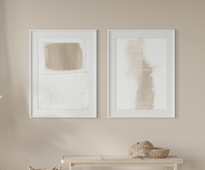 Set 2 Cuadros abstractos beige y neutros – Cuadros Deco