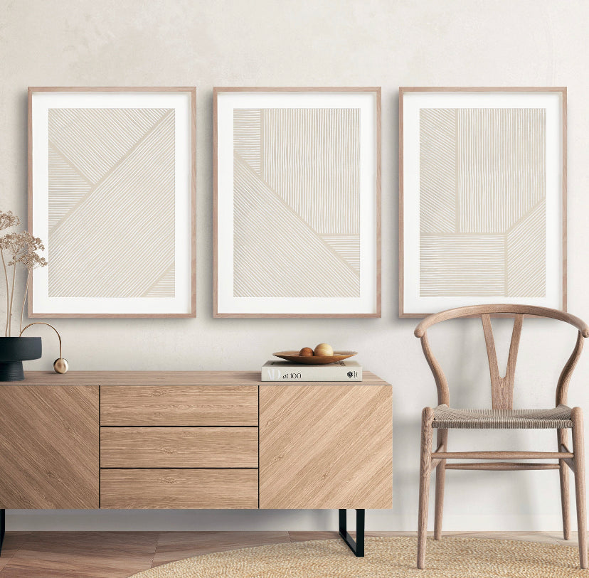 Set 3 Cuadros abstractos tonos neutros – Cuadros Deco