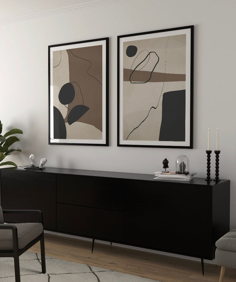 Set 2 Cuadros abstractos beige y neutros – Cuadros Deco