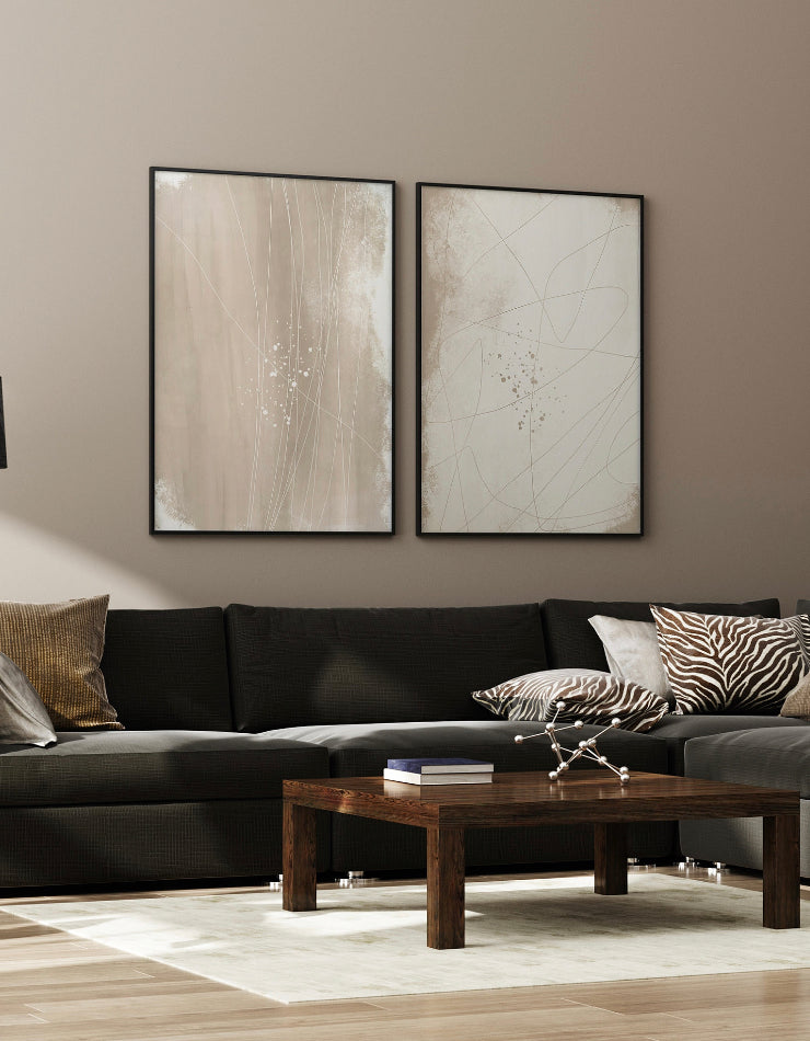 Set 2 Cuadros abstractos beige y neutros – Cuadros Deco